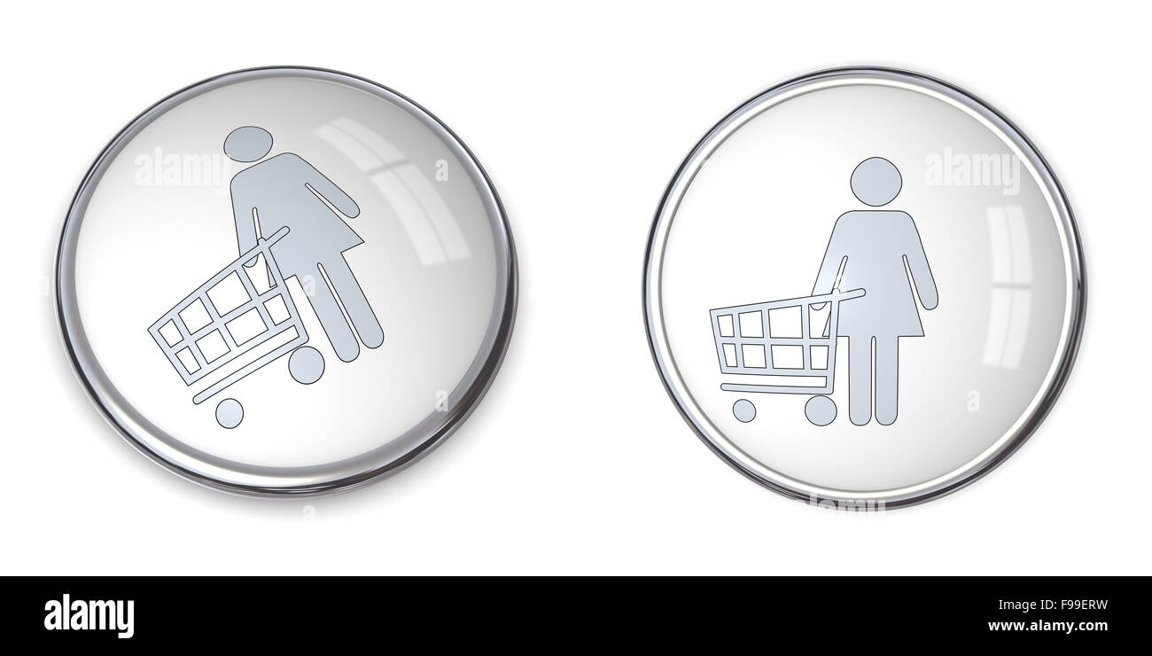 3D Button Woman Shopping Stock Photo - Alamy