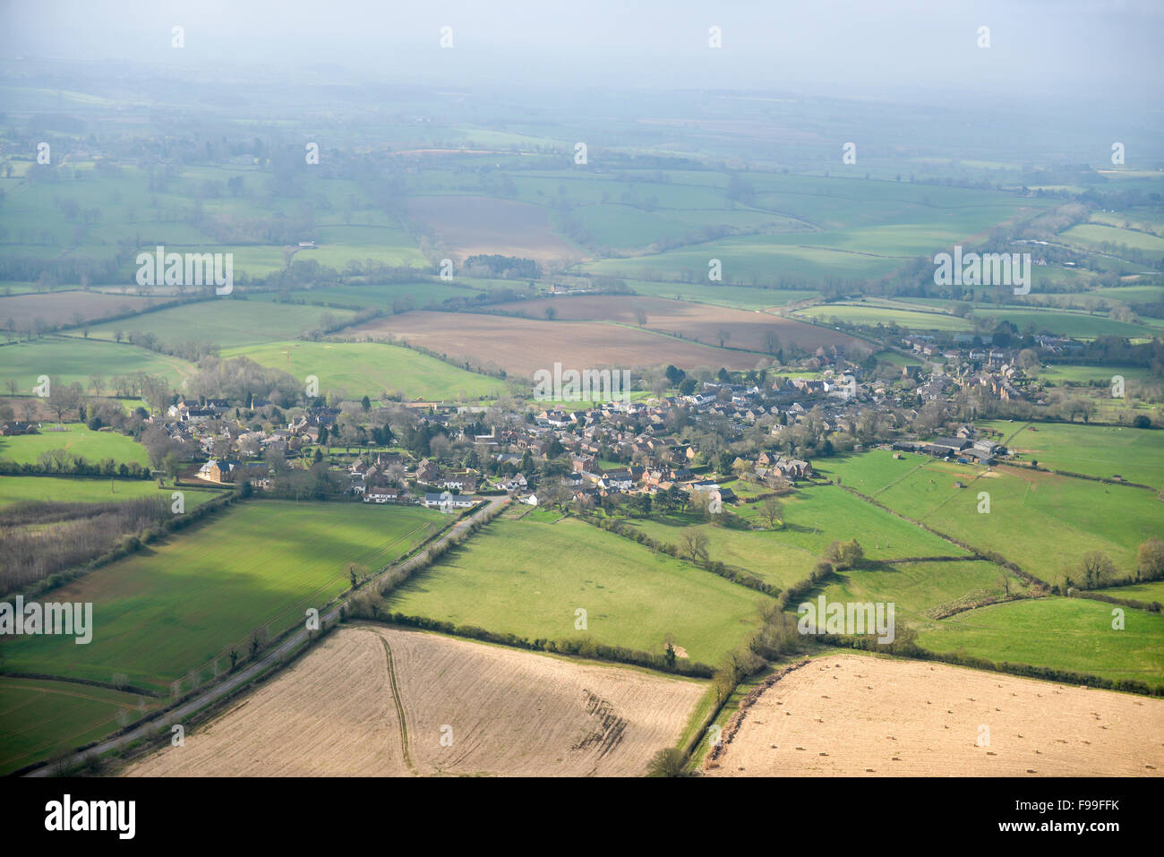 An aerial view of the Northamptonshire village of Ravensthorpe and ...