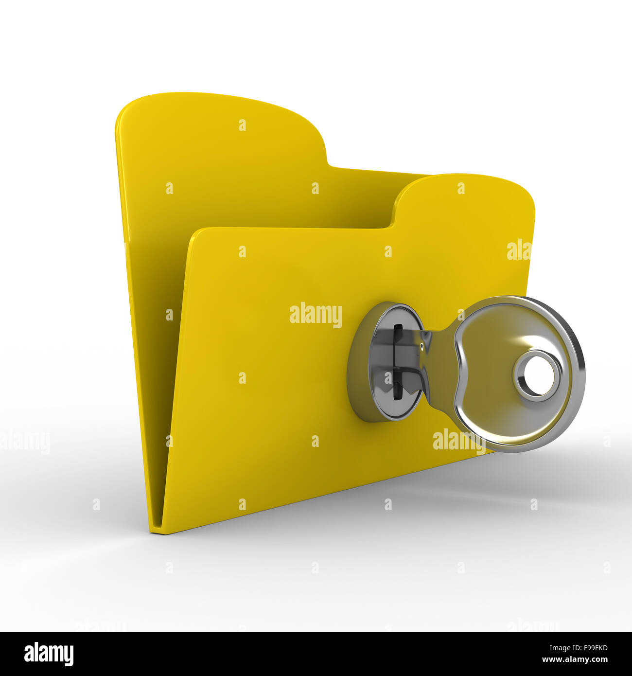 Yellow computer folder with key. Isolated 3d image Stock Photo - Alamy