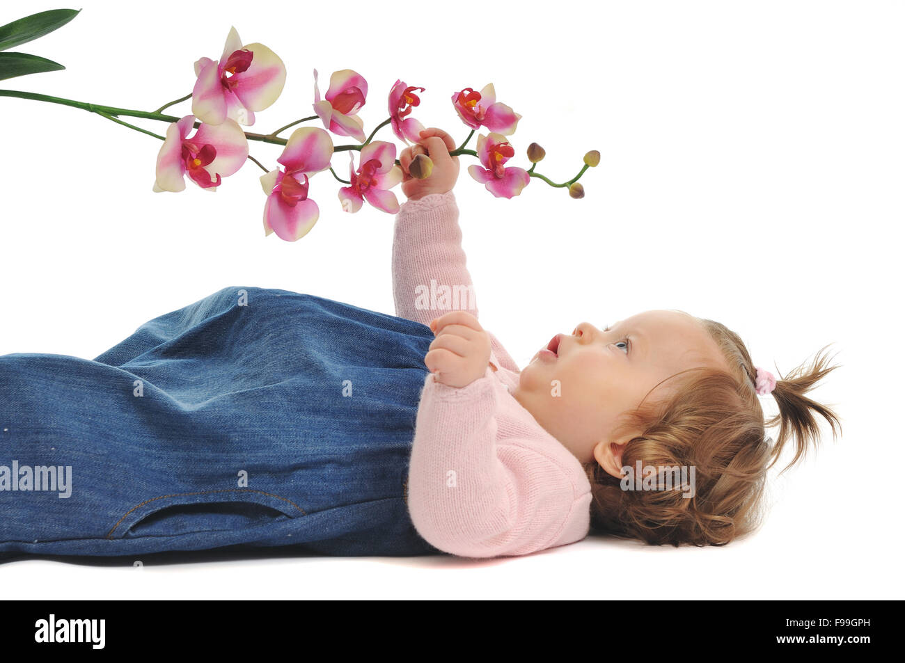 one happy baby child isolated on white background Stock Photo - Alamy