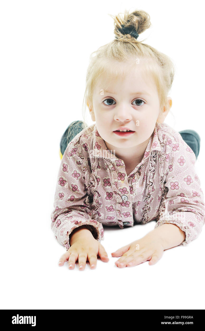 one happy child isolated on white background Stock Photo - Alamy