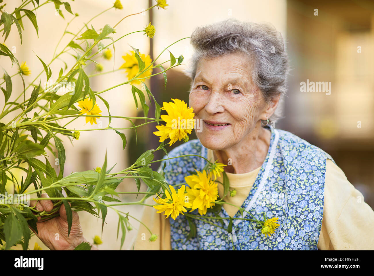 Beautiful senior woman in yellow hi-res stock photography and images ...