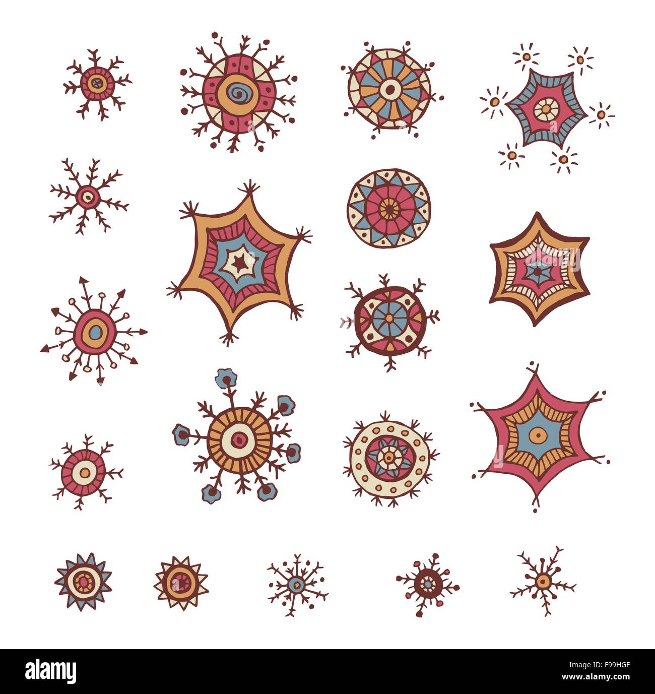 Hand drawn colorful snowflakes doodles Stock Vector Image & Art - Alamy
