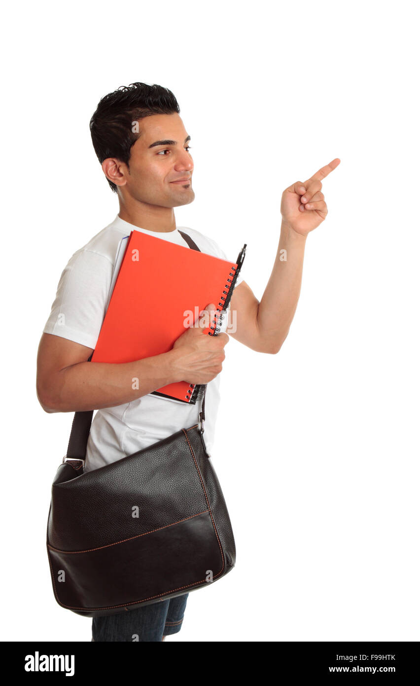 Student looking pointing to your message Stock Photo - Alamy
