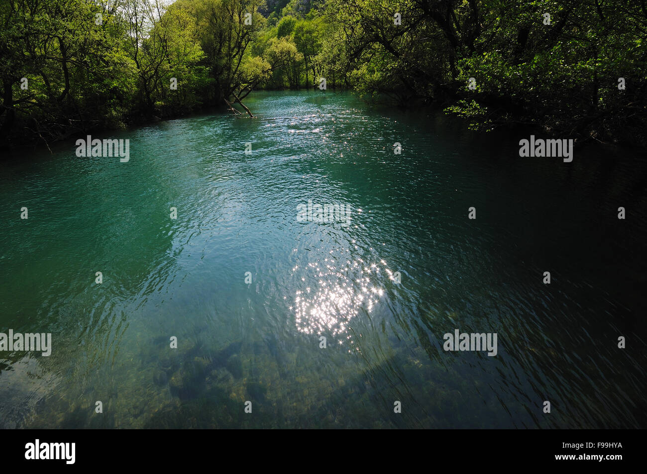 beautiful nature scene with river and waterfall at spring seasson Stock ...
