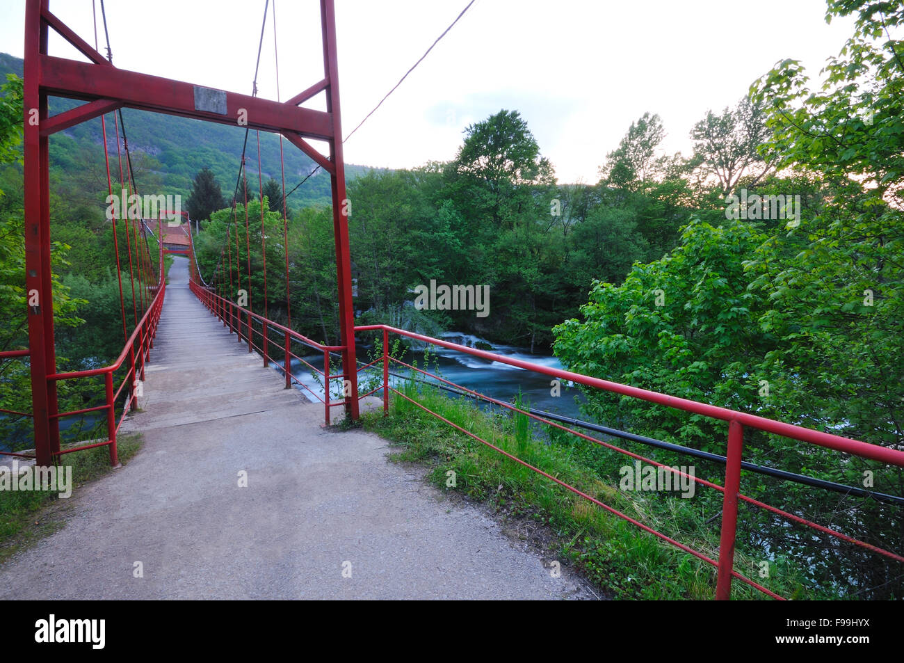 beautiful bridge in nature over wild river Stock Photo - Alamy