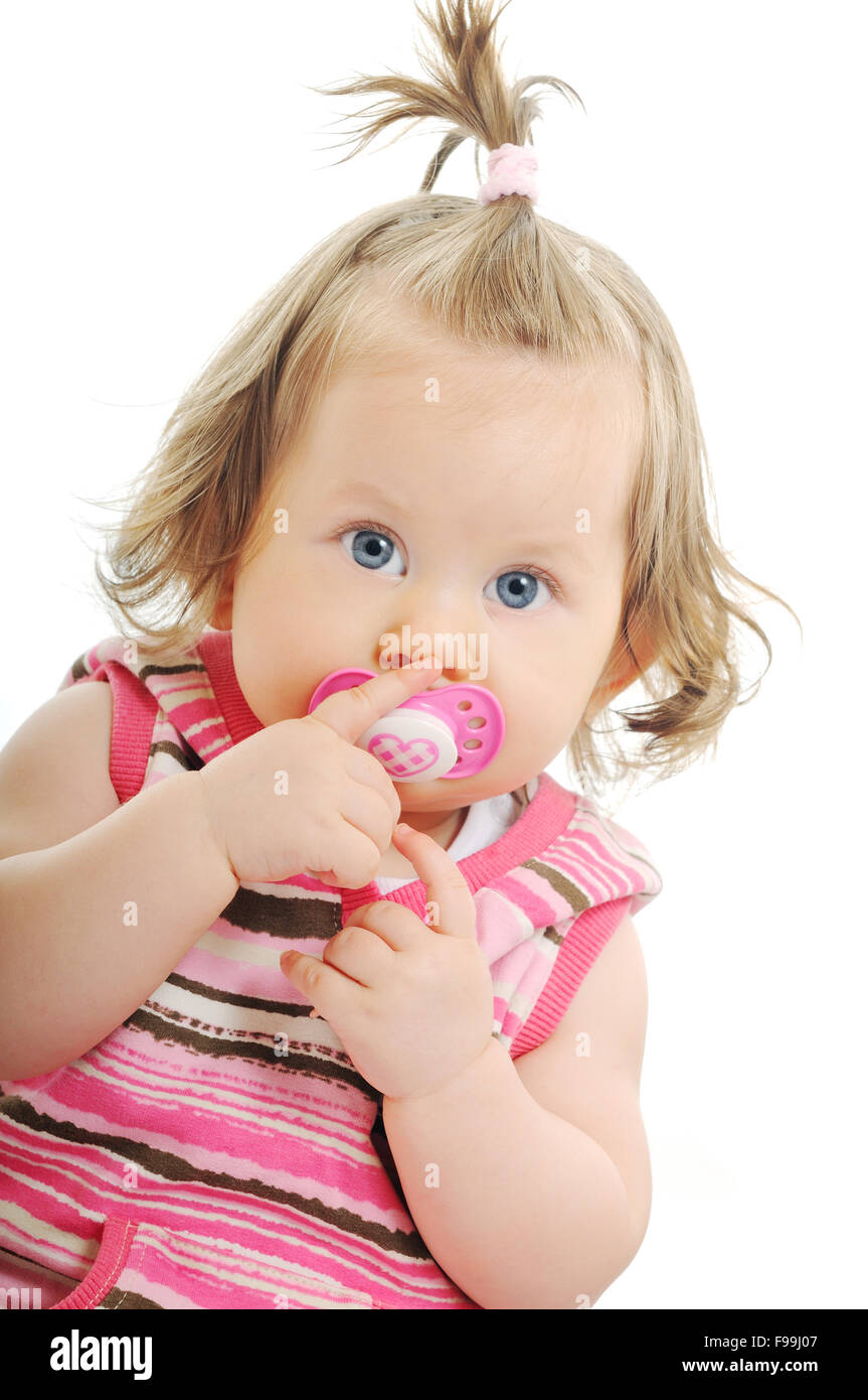one happy baby child isolated on white background Stock Photo - Alamy