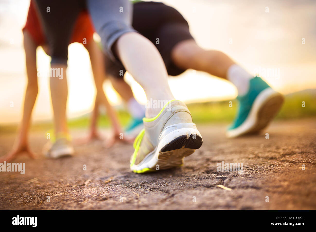 Runner feet. Running couple closeup of running shoes Stock Photo - Alamy