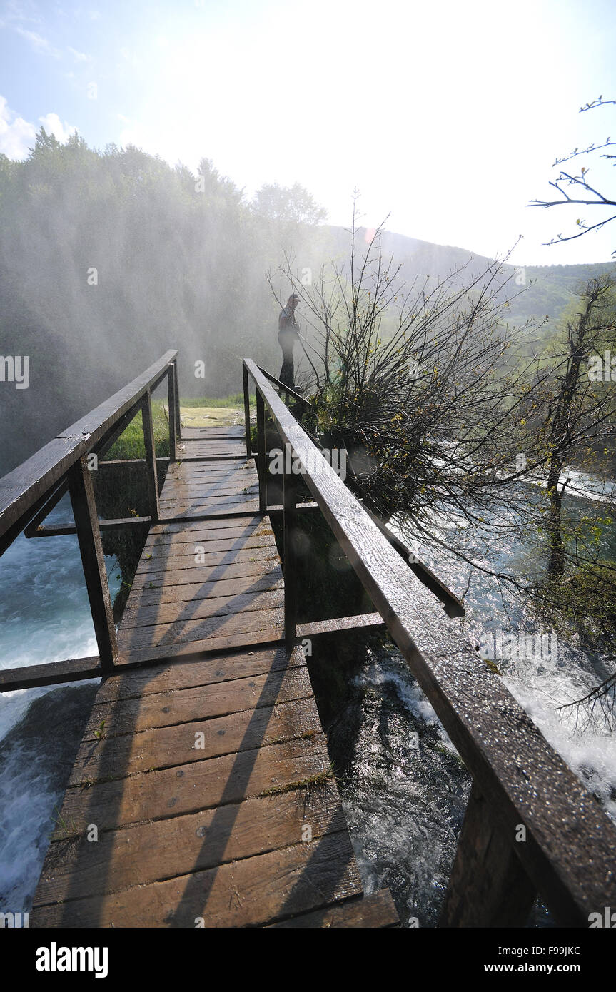 beautiful bridge in nature over wild river Stock Photo - Alamy