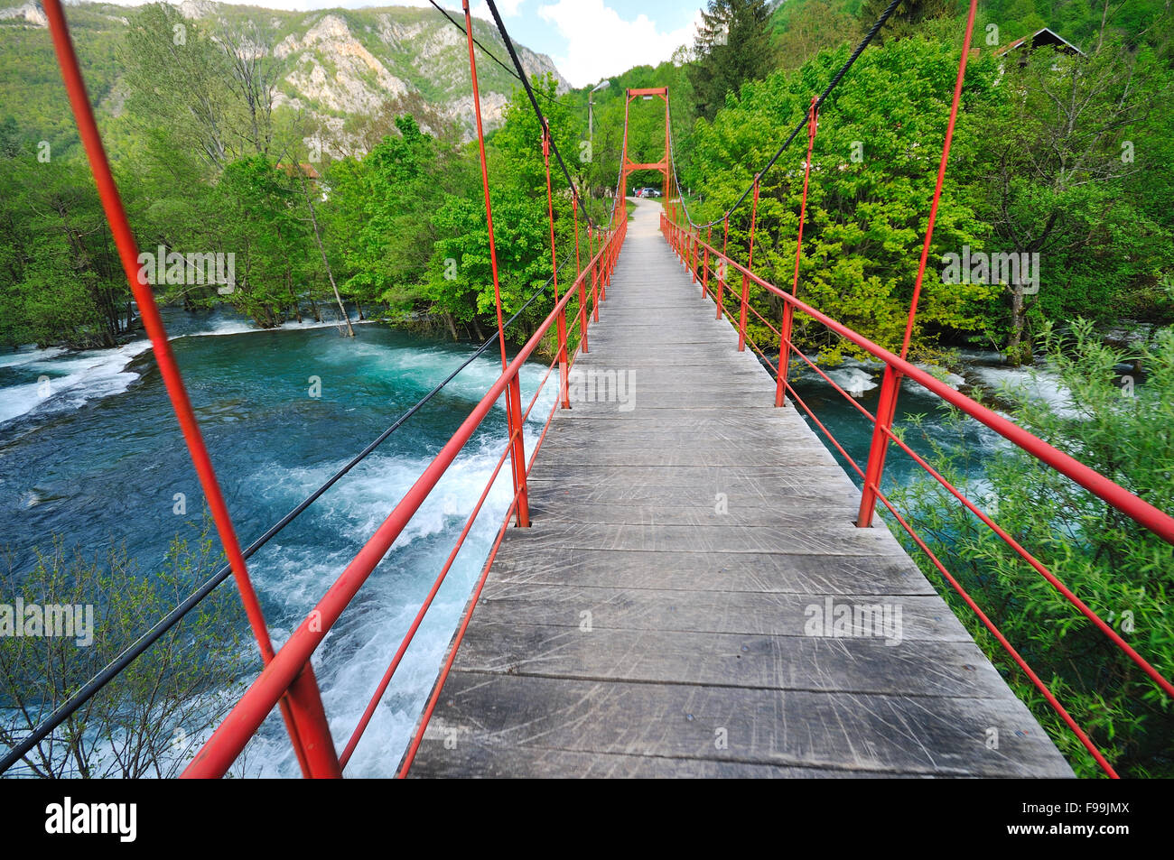 beautiful bridge in nature over wild river Stock Photo - Alamy
