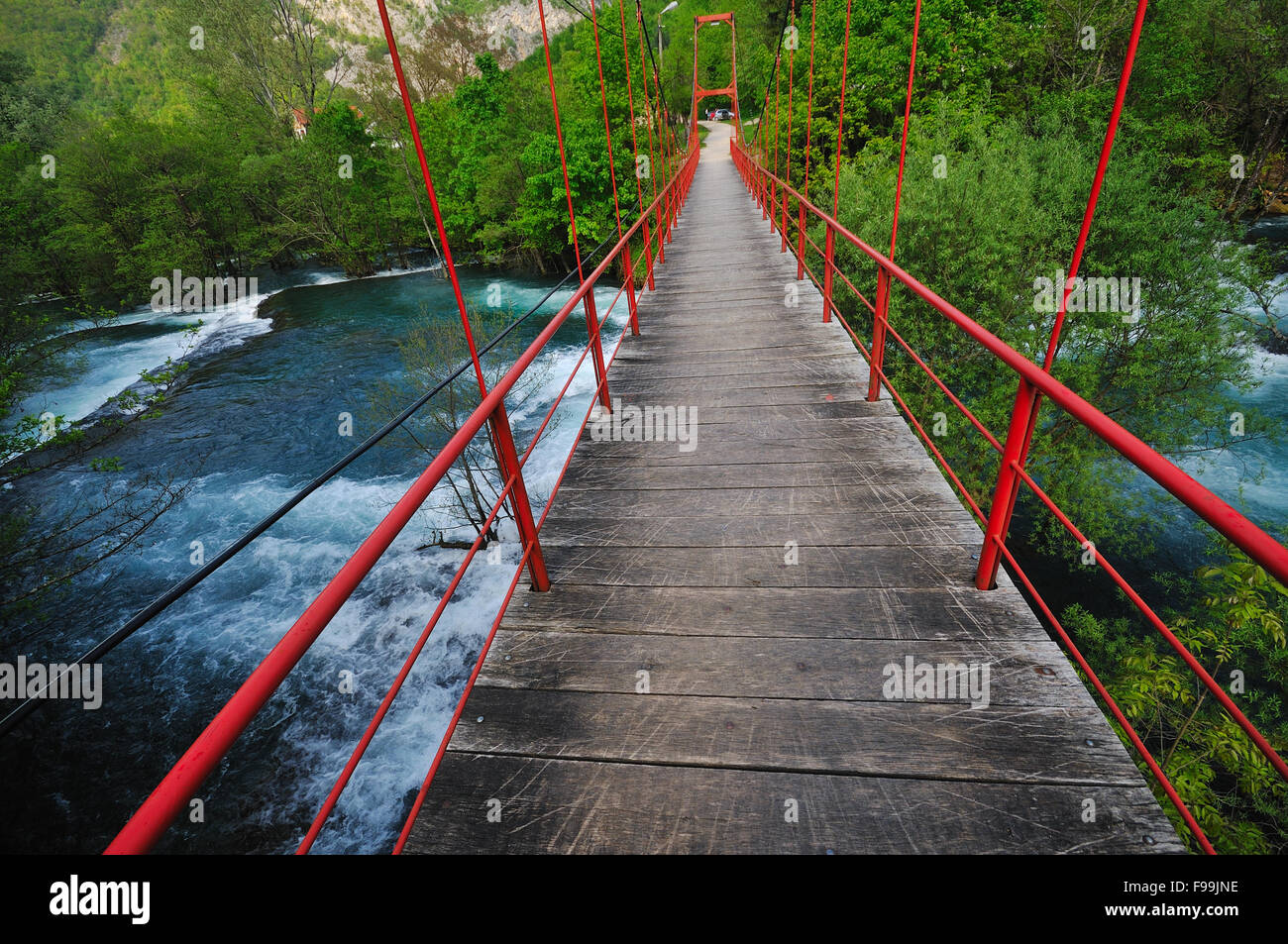 beautiful bridge in nature over wild river Stock Photo - Alamy