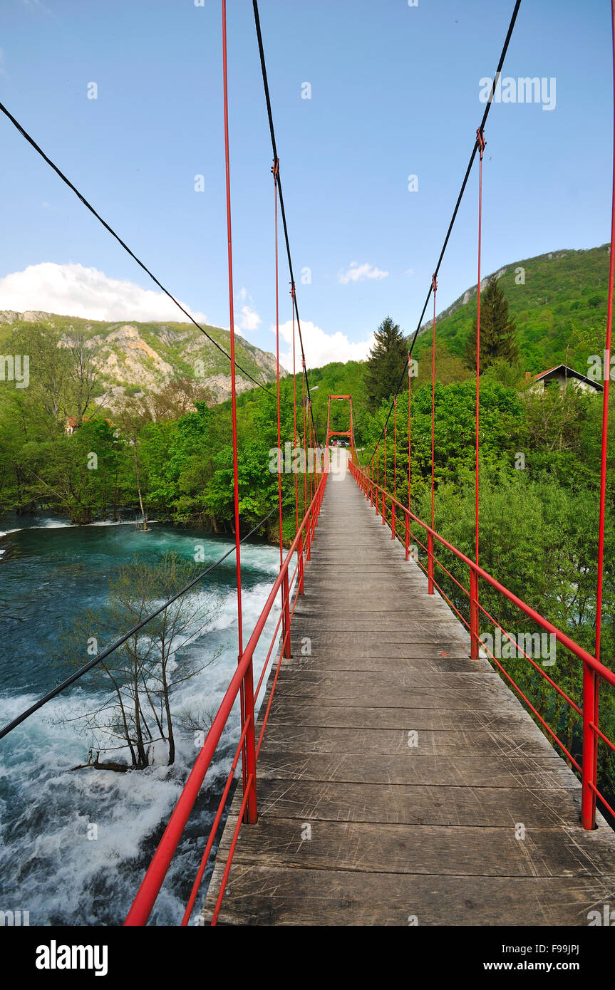 beautiful bridge in nature over wild river Stock Photo - Alamy