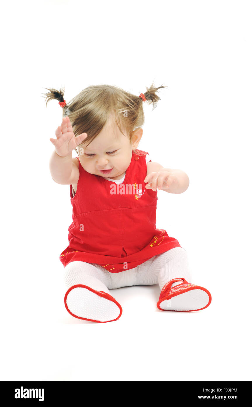 one happy baby child isolated on white background Stock Photo - Alamy