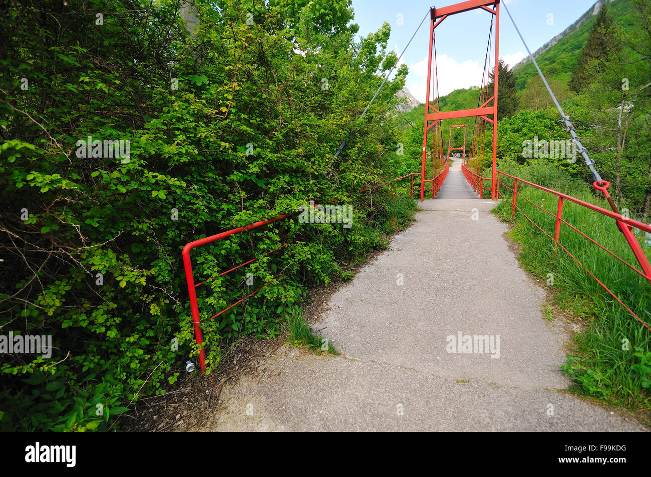 beautiful bridge in nature over wild river Stock Photo - Alamy