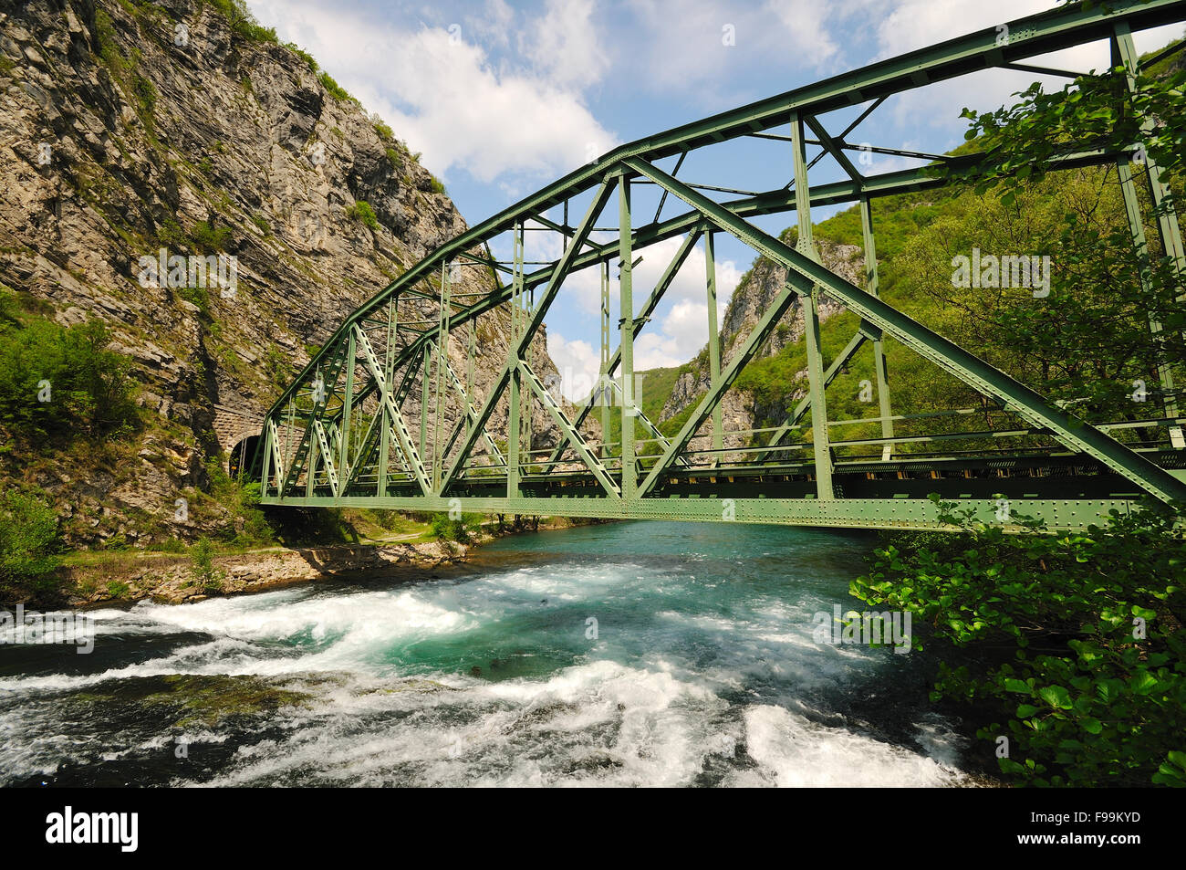 beautiful bridge in nature over wild river Stock Photo - Alamy