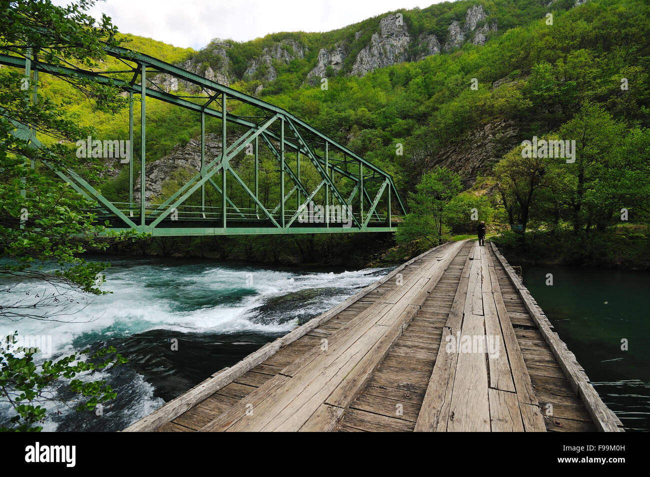 beautiful bridge in nature over wild river Stock Photo - Alamy