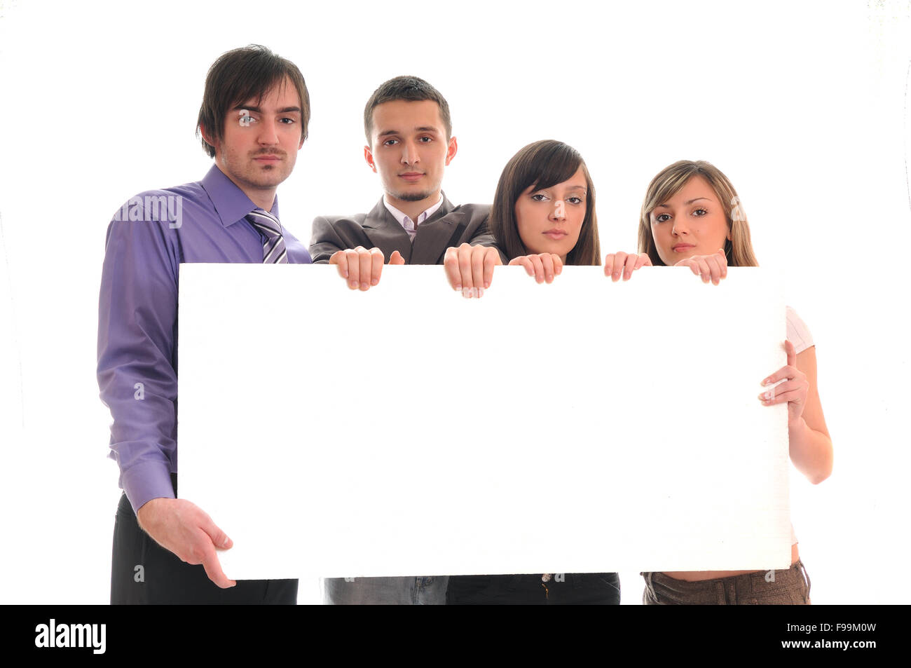 business people group hold empty board Stock Photo - Alamy