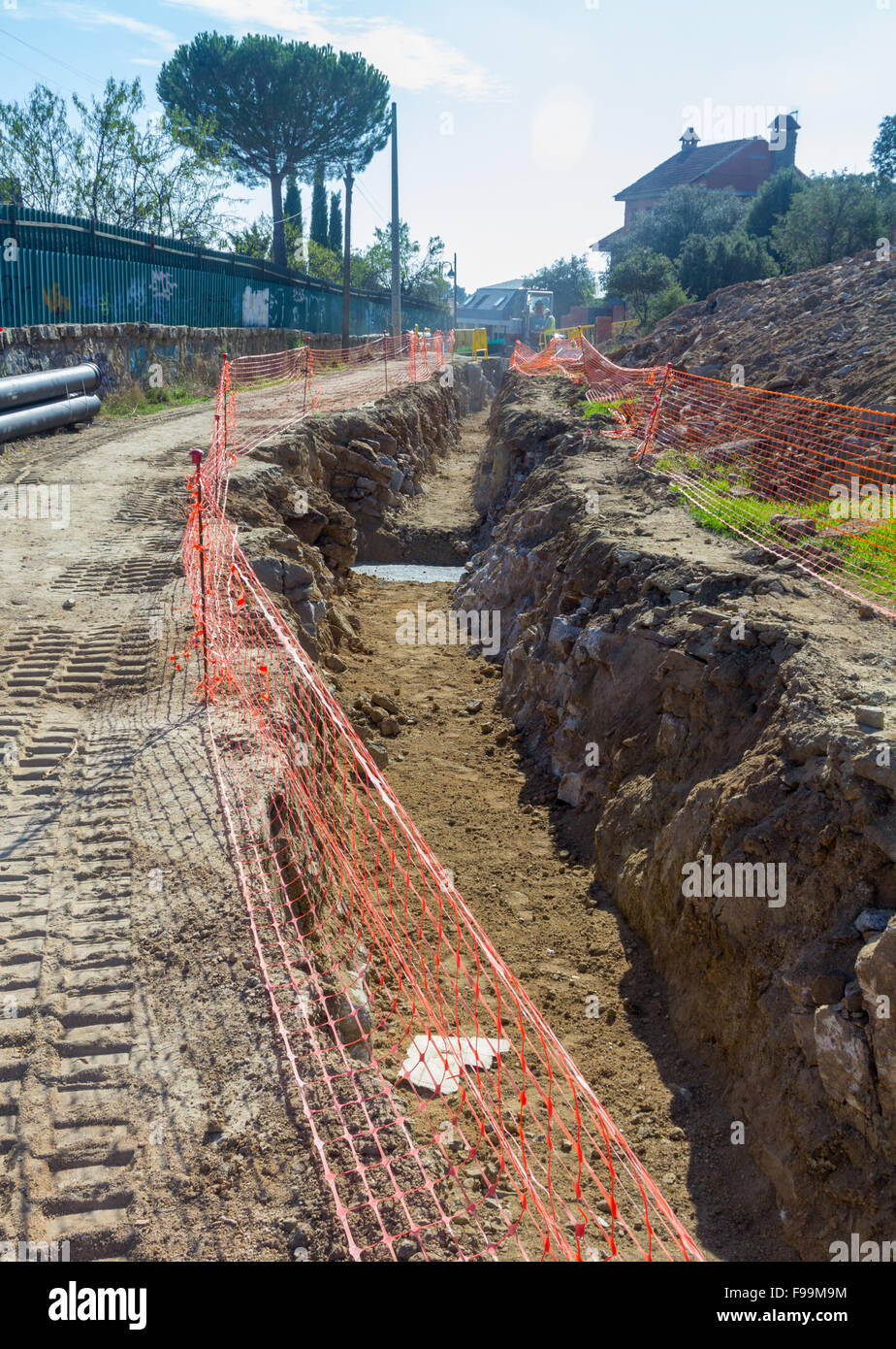 Detail of a trench works Stock Photo - Alamy