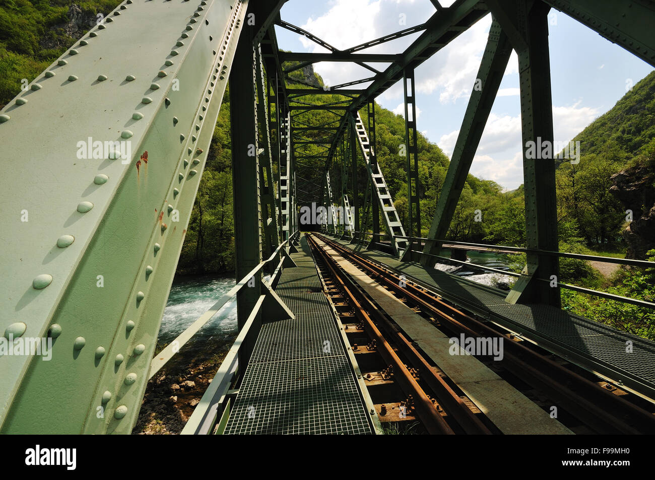 beautiful bridge in nature over wild river Stock Photo - Alamy