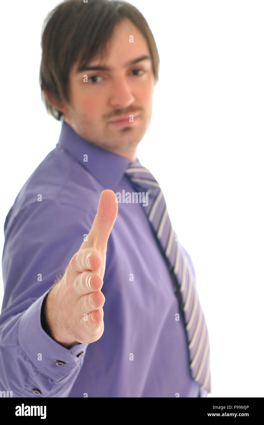 young business man isolated on white hand shake Stock Photo - Alamy
