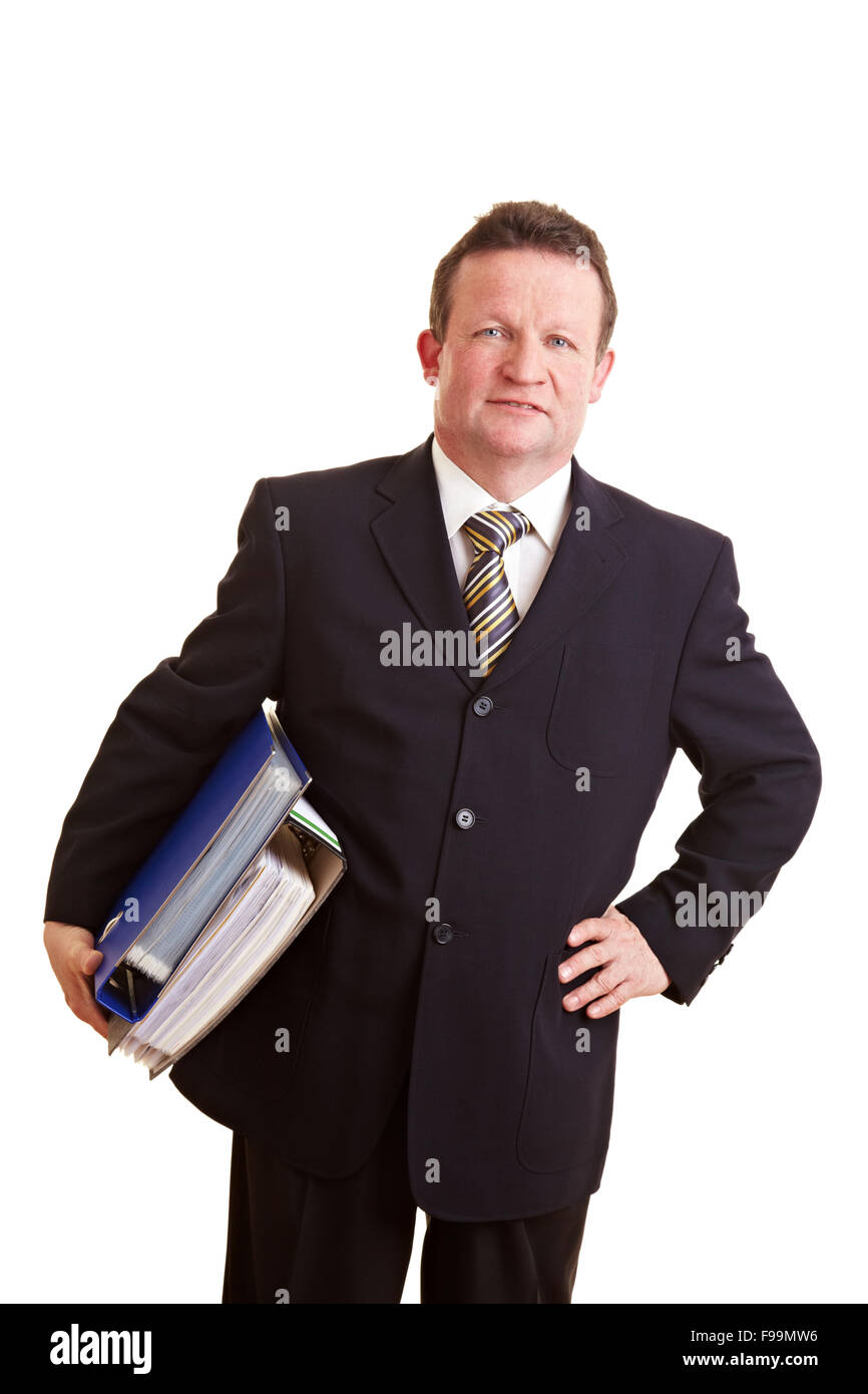Senior business man in suit carrying files Stock Photo - Alamy