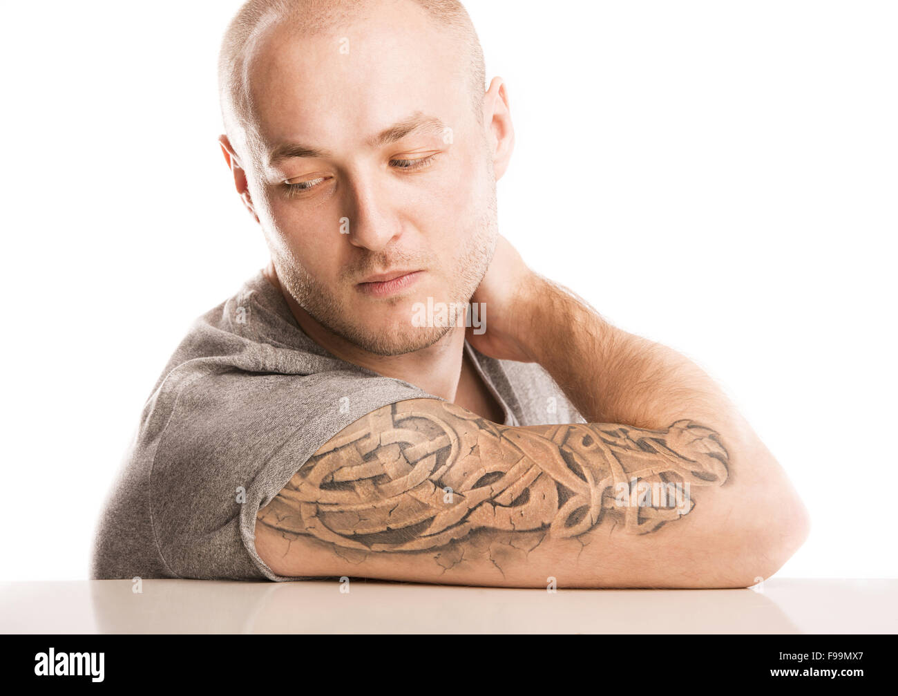 Handsome young man with tattoo, isolated on white Stock Photo - Alamy