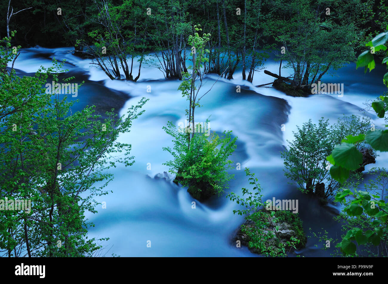 beautiful nature scene with river and waterfall at spring seasson Stock ...
