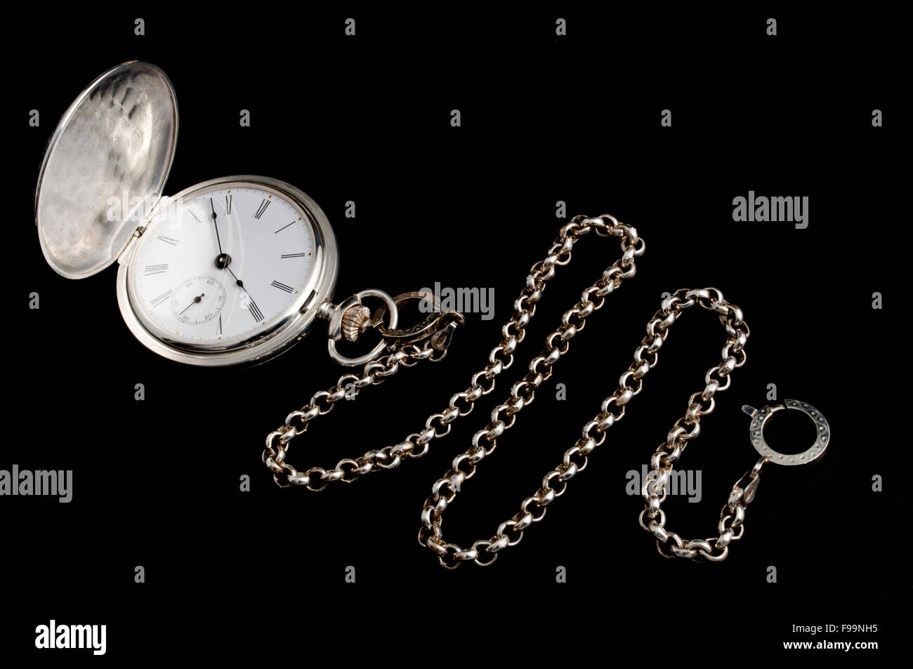 Silver pocket watch with chain Stock Photo - Alamy