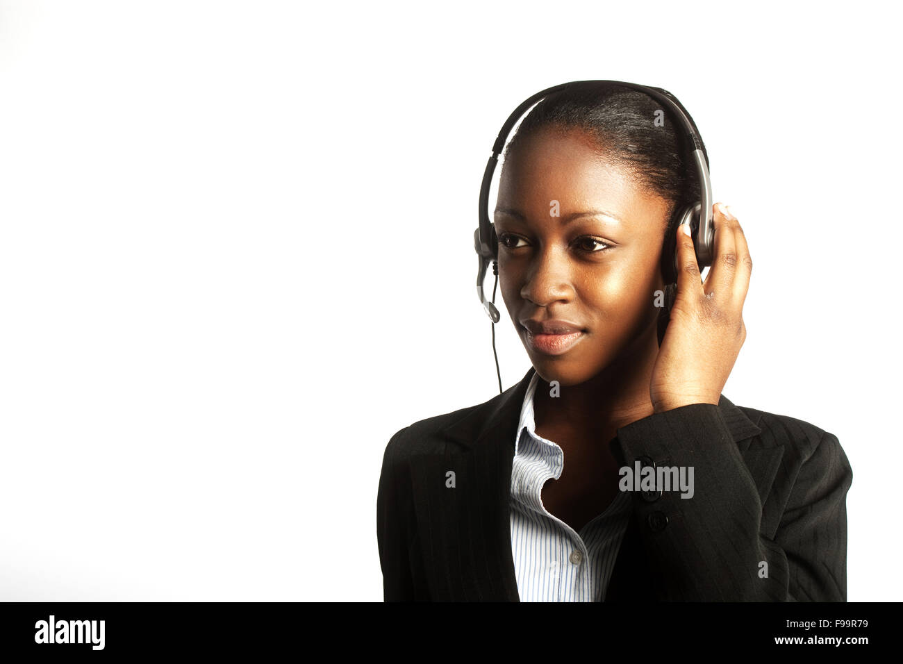 Telemarketing black woman face hi-res stock photography and images - Alamy