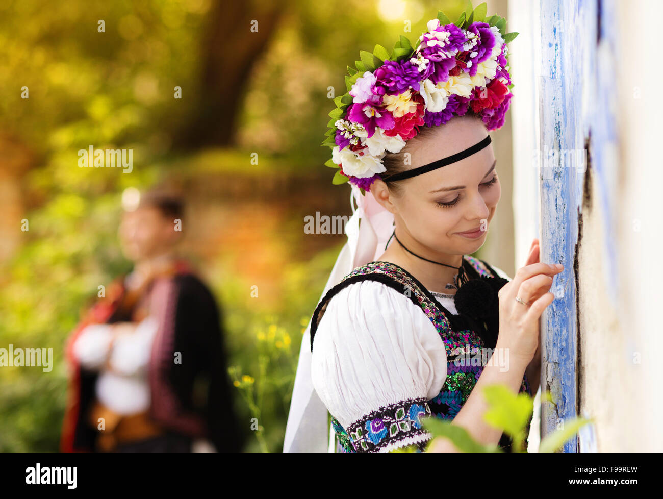 Love couple wearing traditional Eastern Europe folk costumes Stock ...