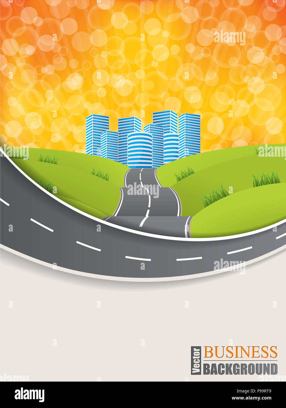 Road design brochure with glowing sunset background Stock Photo - Alamy