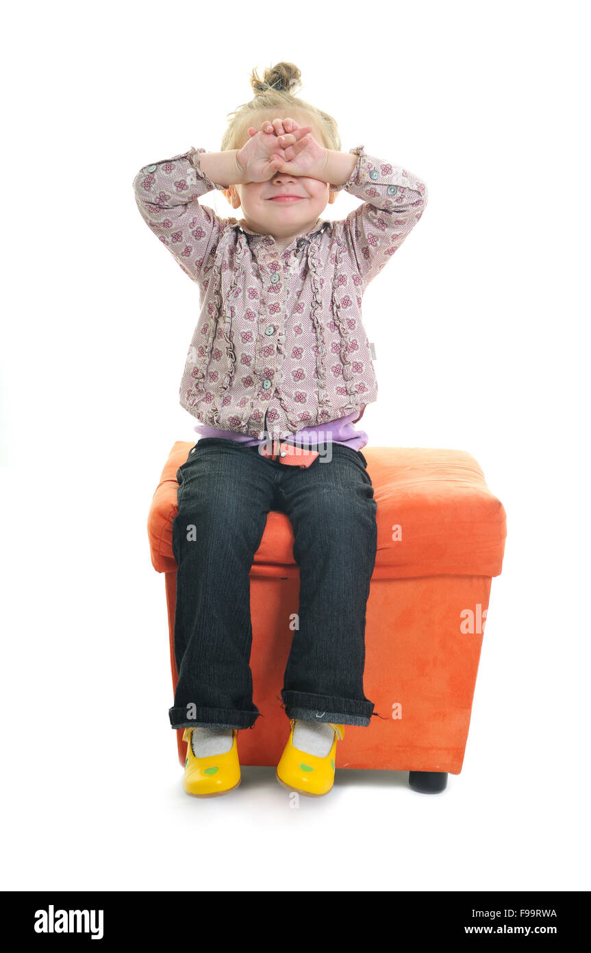 one happy child isolated on white background Stock Photo - Alamy