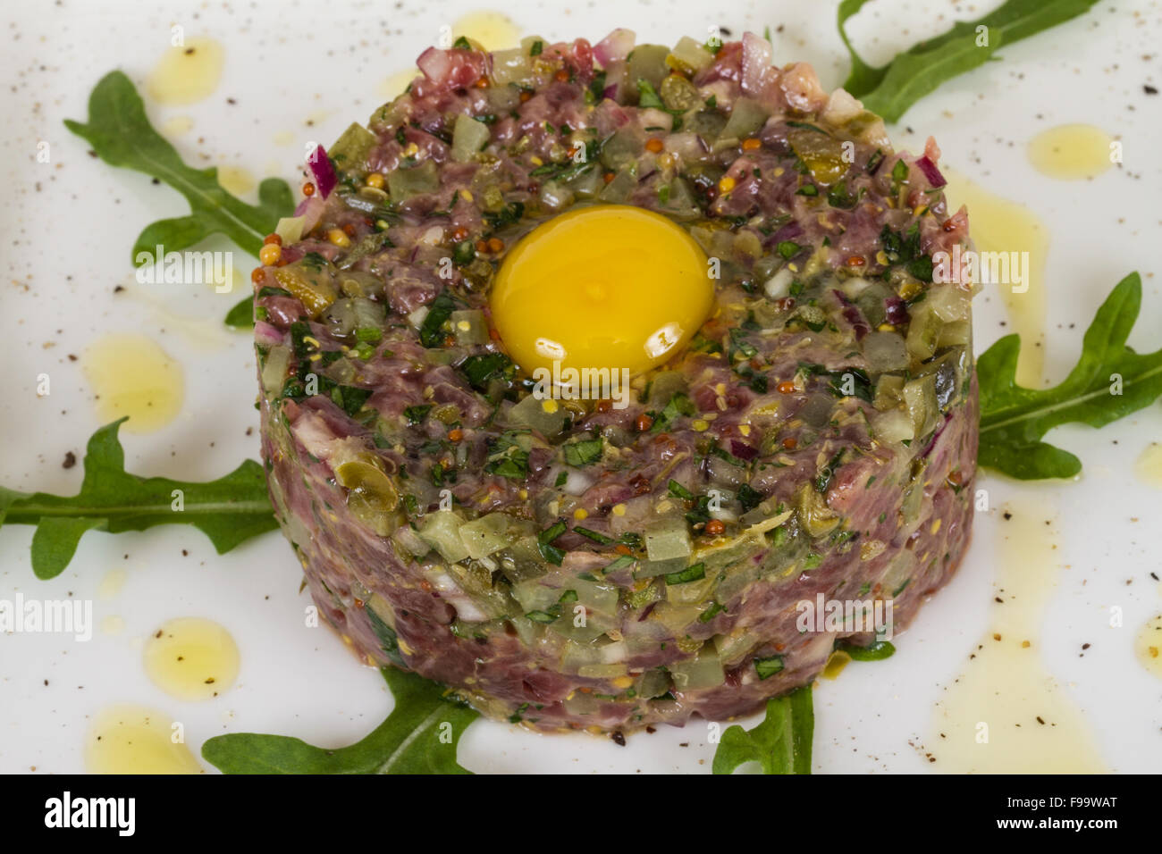 steak tartare with egg Stock Photo - Alamy