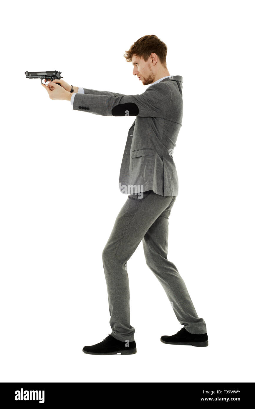 Man Pointing Gun To The Side