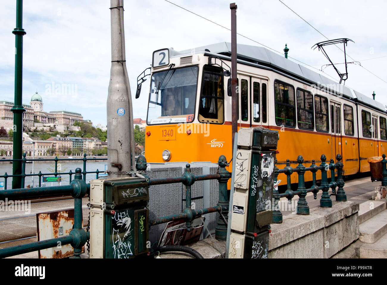 Yellow tram stopped at Budapest station Stock Photo - Alamy
