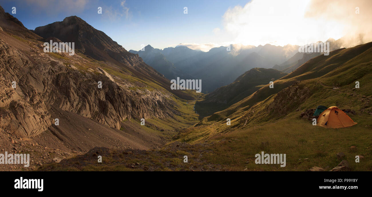 Shelter tents at sunset in the Pyrenees Stock Photo - Alamy