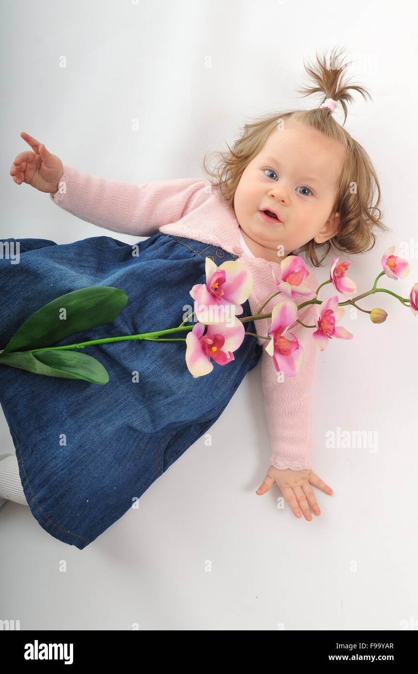 one happy baby child isolated on white background Stock Photo - Alamy