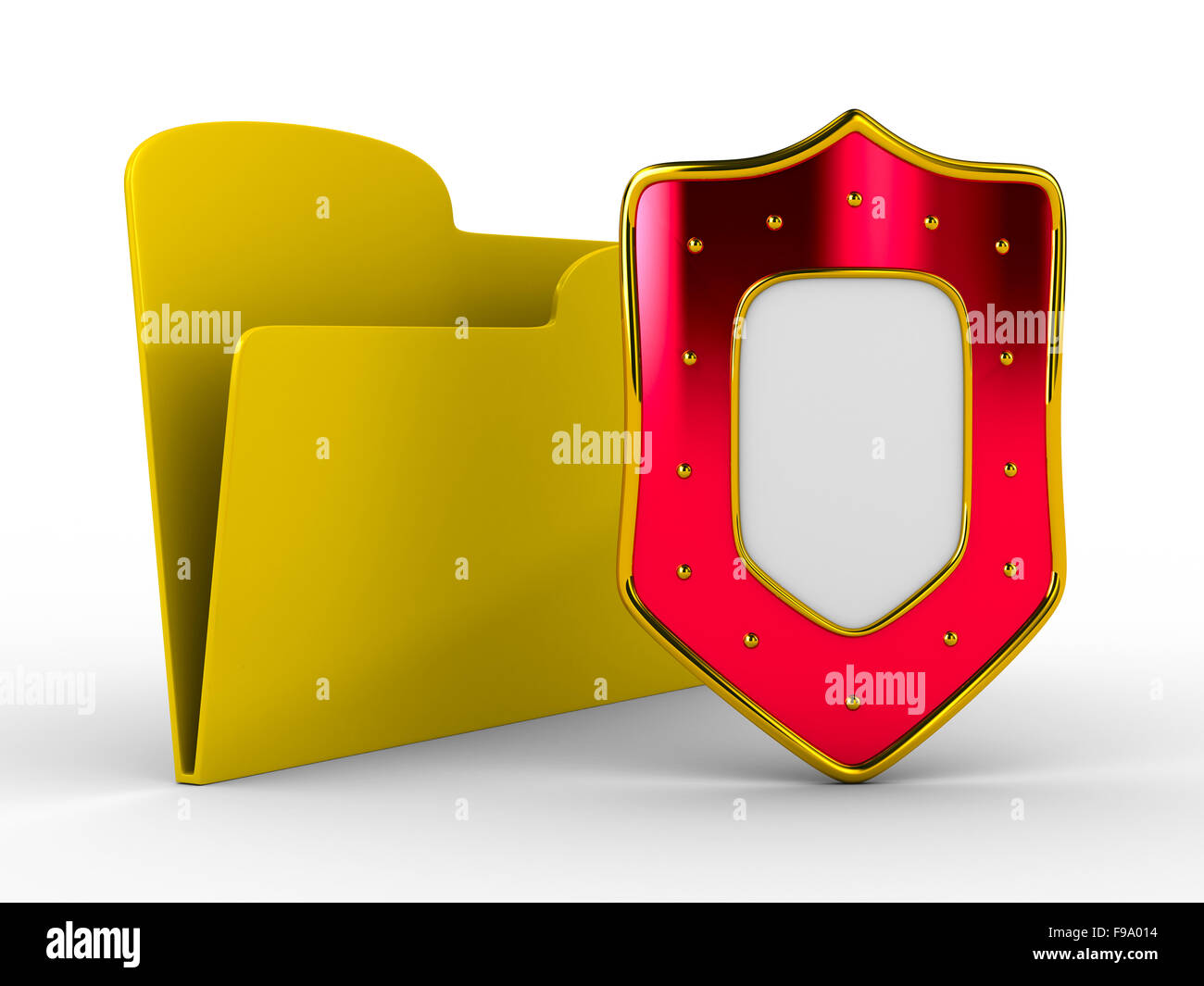 Yellow computer folder with shield. Isolated 3d image Stock Photo - Alamy