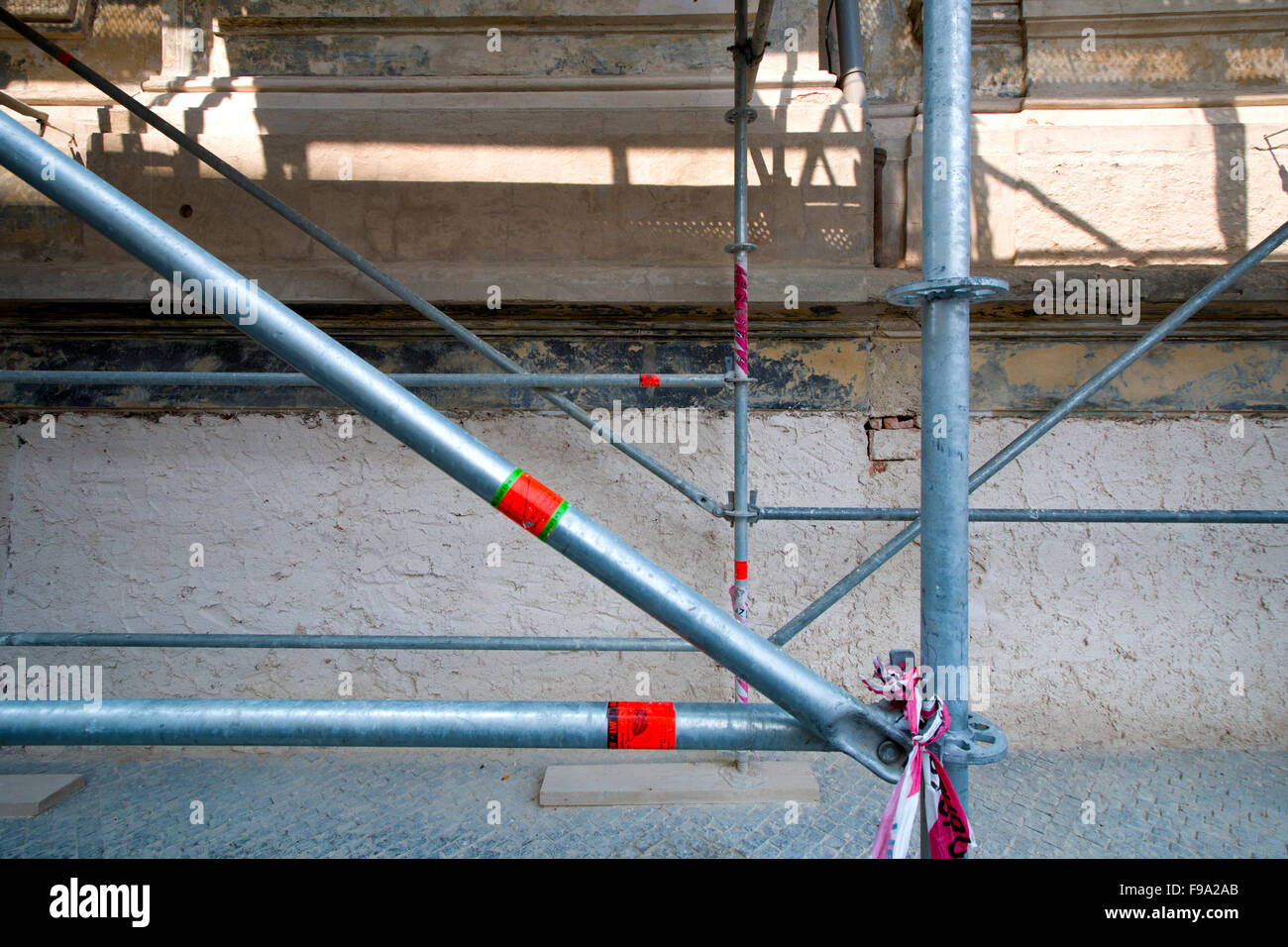 Scaffolding poles on a Czech buidling Stock Photo - Alamy