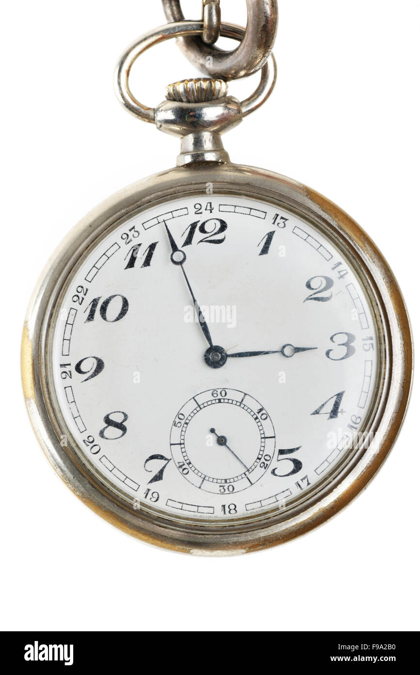old retro pocket watch isolated on white Stock Photo - Alamy