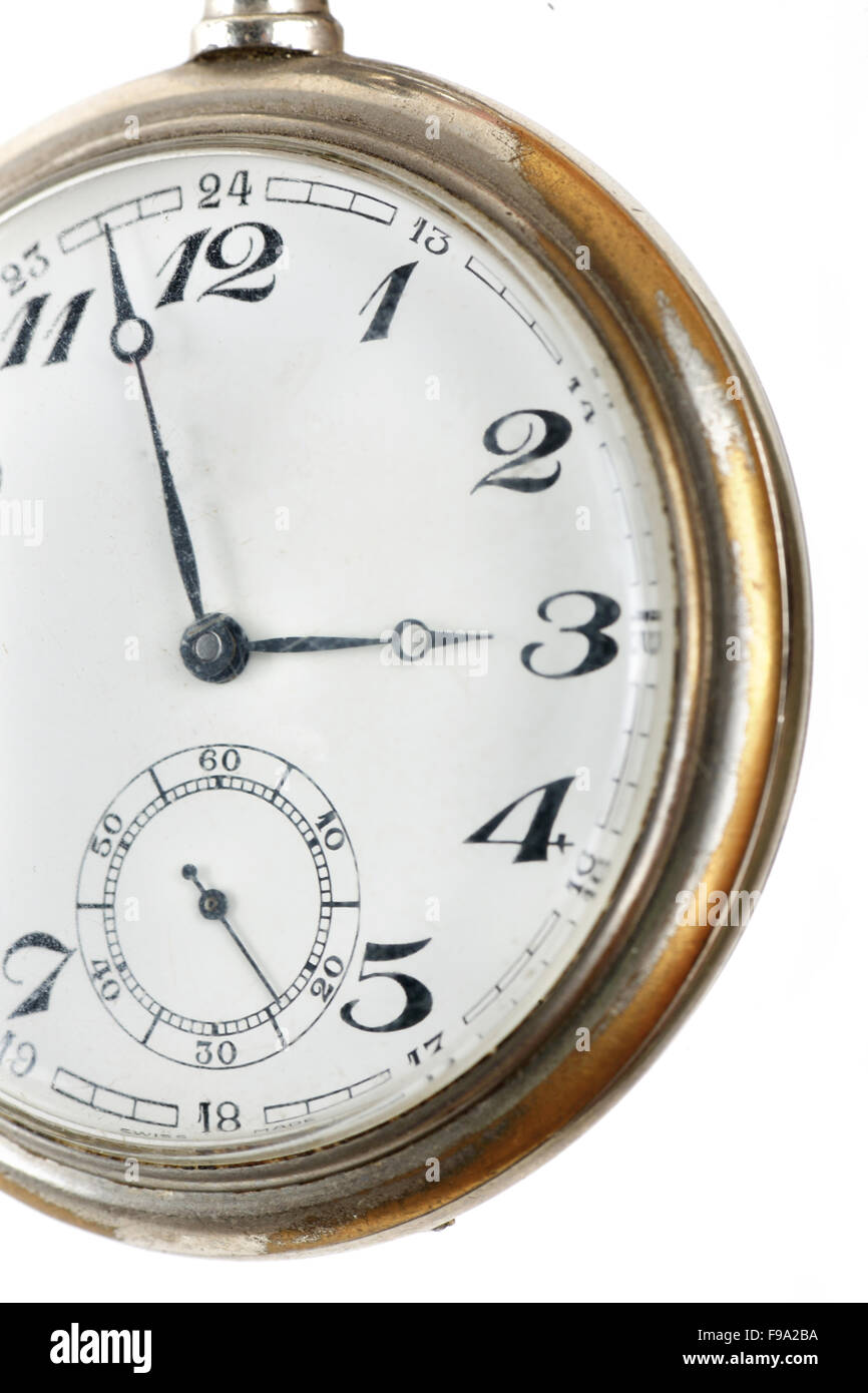 old retro pocket watch isolated on white Stock Photo - Alamy