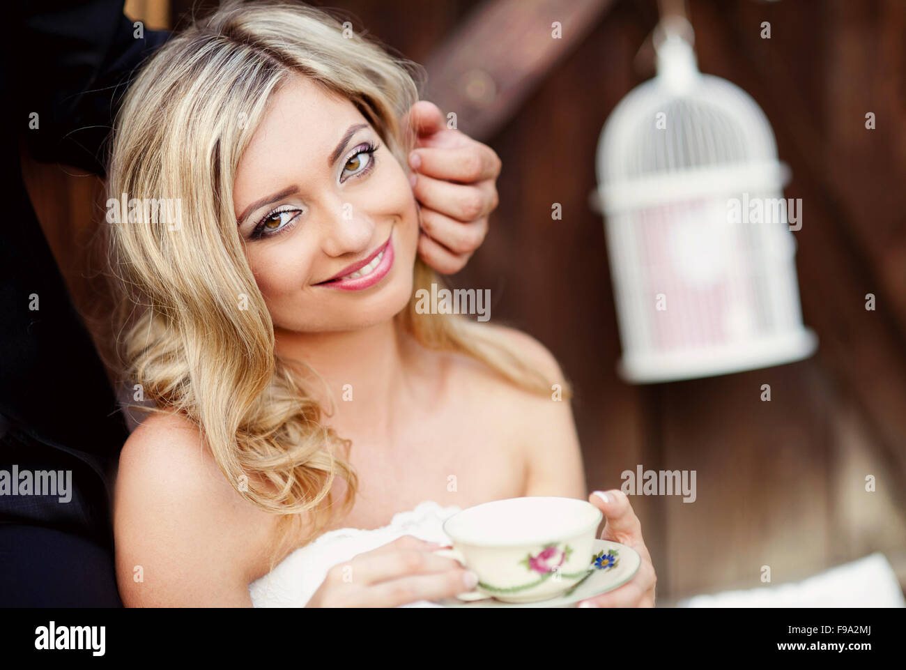 Bride drinking coffee wedding hi-res stock photography and images - Alamy