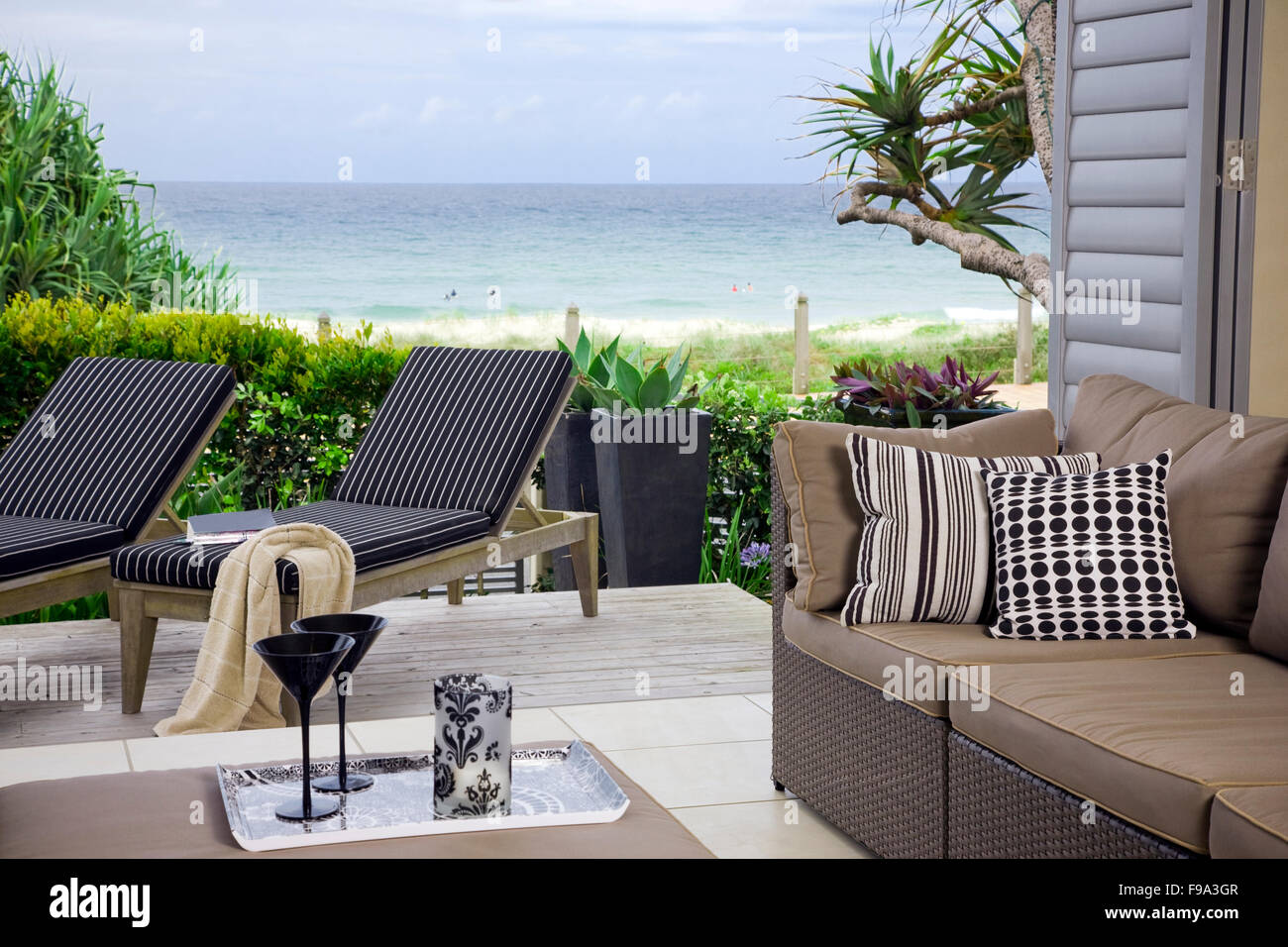 beautiful waterfront suite with ocean and beach views Stock Photo - Alamy