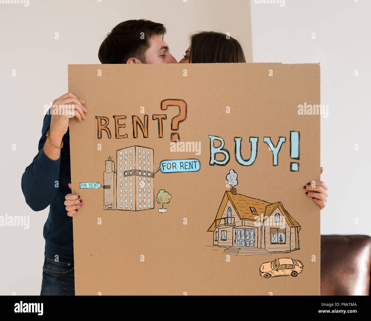 Buy or rent realty. Couple thinking and choosing, Mortgage concept ...