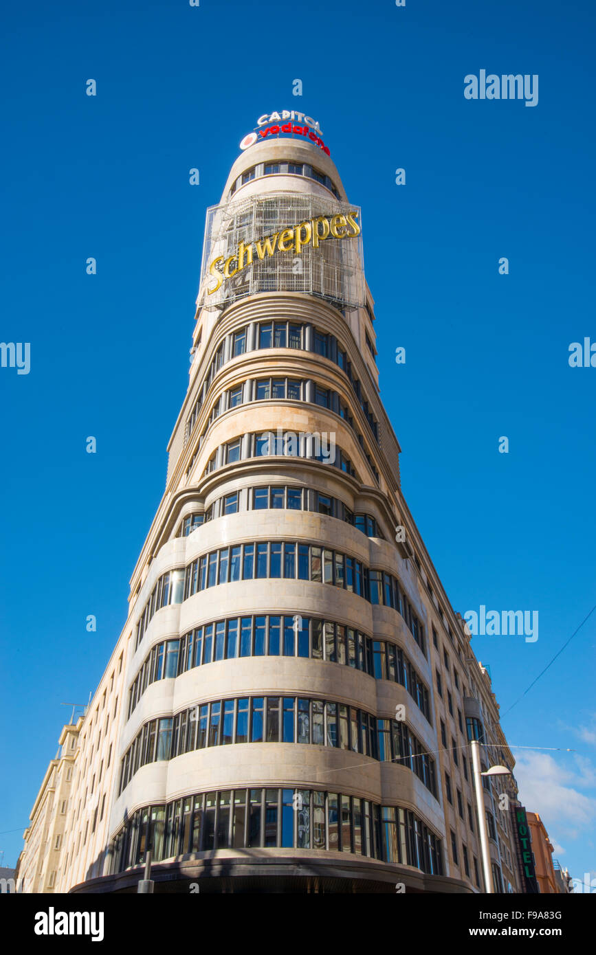 Capitol building. Gran Via street, Madrid, Spain Stock Photo - Alamy