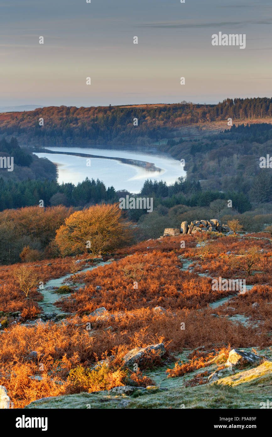 Early morning view of Burrator reservoir from Down Tor. Built by ...