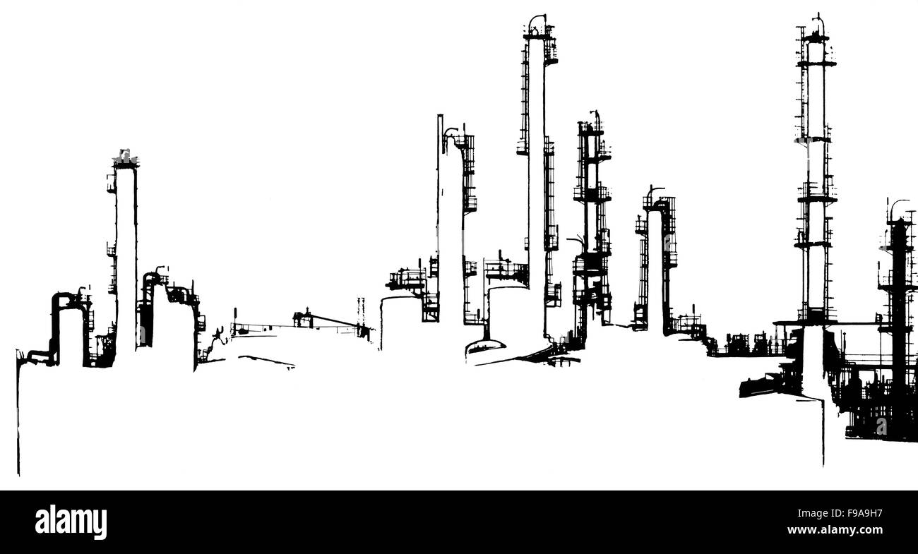 Oil Refinery Tattoos Refinery Vector Silhouette Stock Illustration