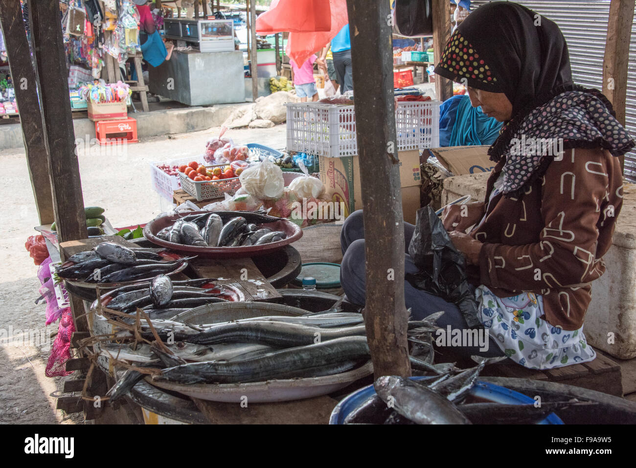 Selling Fish at Market at Labuan Bajo, Flores, Indonesia Stock Photo ...