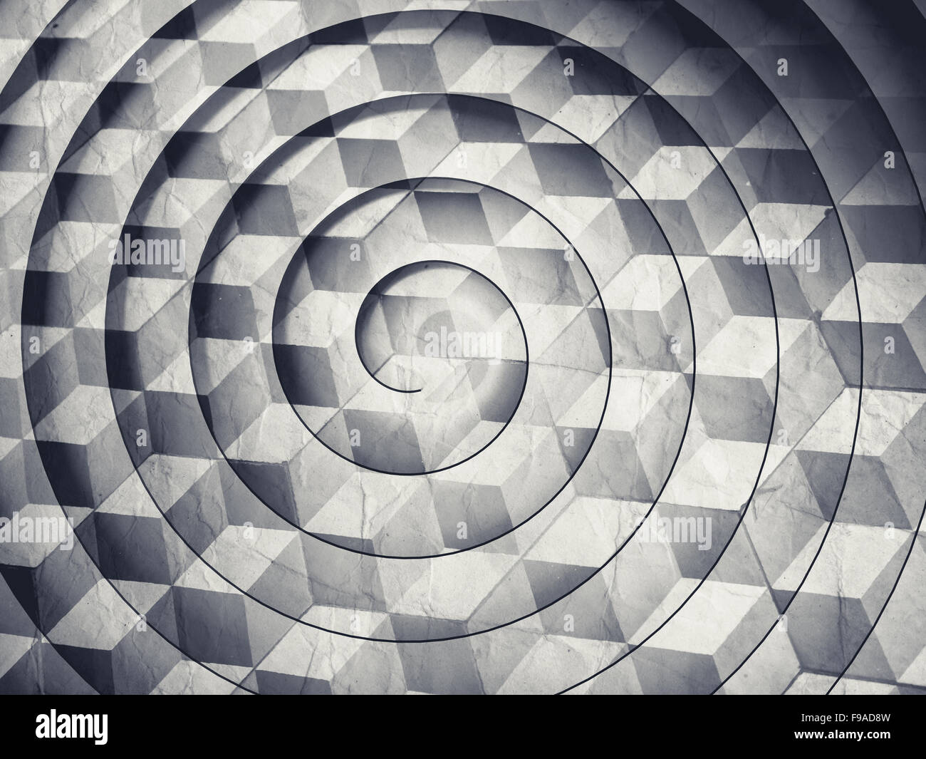 Abstract monochrome background with spiral over cubic pattern and old ...