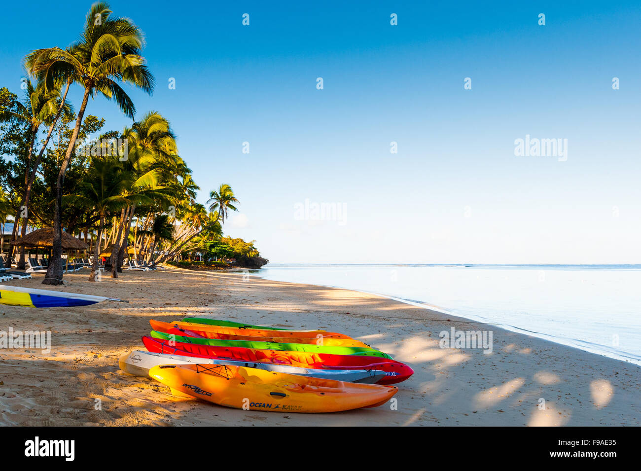 Canoes on the beach at The Shangri-La Fijian Resort and Spa, Yanuca ...